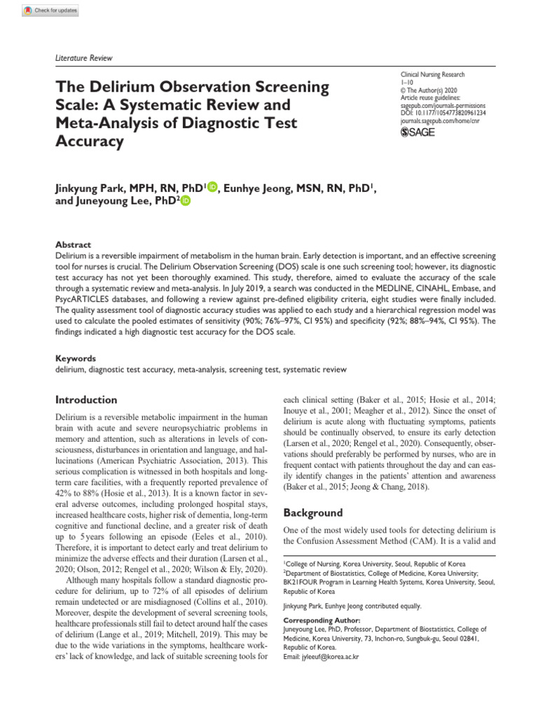 Jinkyung Park The Delirium Observation Screening Scale | PDF ...