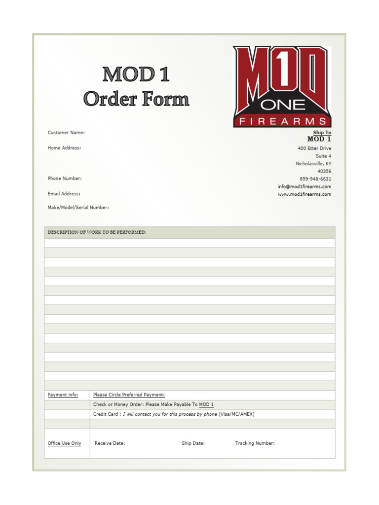 MOD 1 Work Order Form | PDF