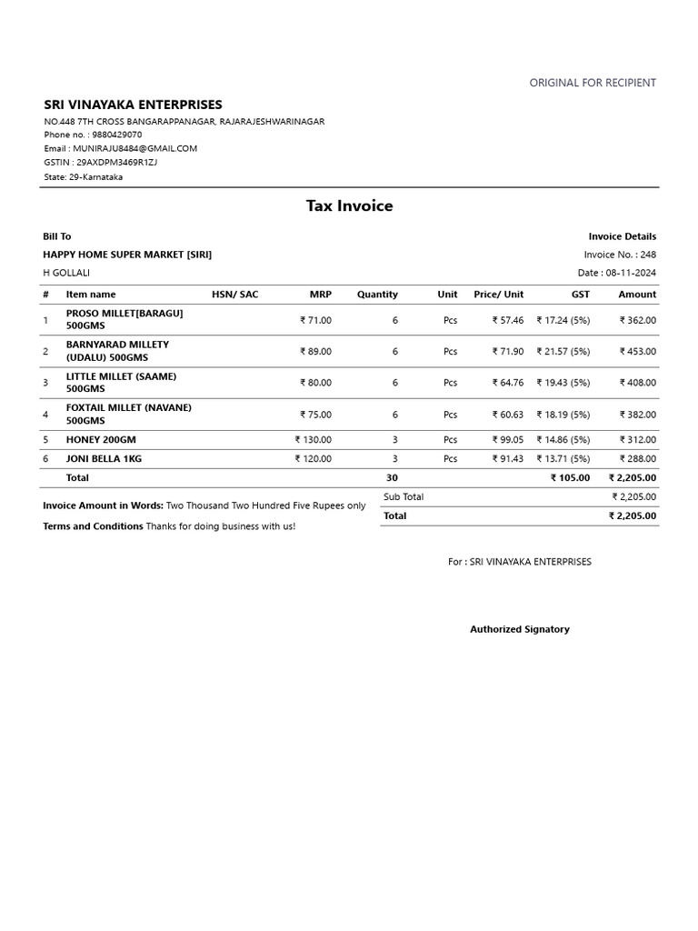 Tax Invoice - 248 - 08 - 11 - 24 - Original | PDF | Rupee | Economy Of ...