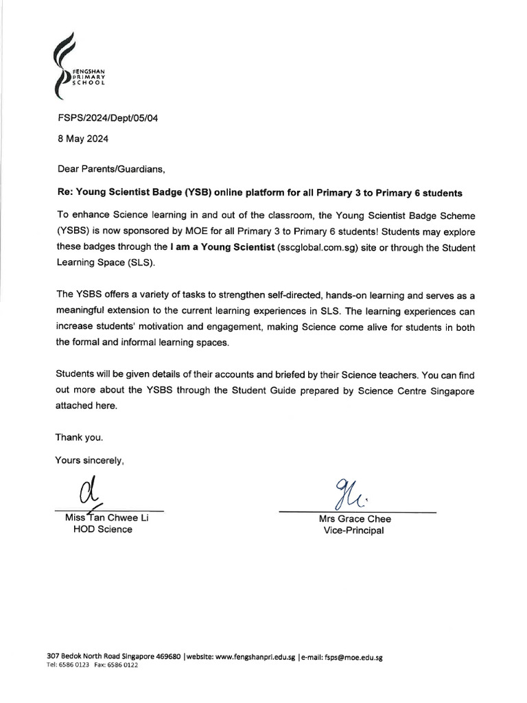 Young Scientist Letter - Signed | PDF