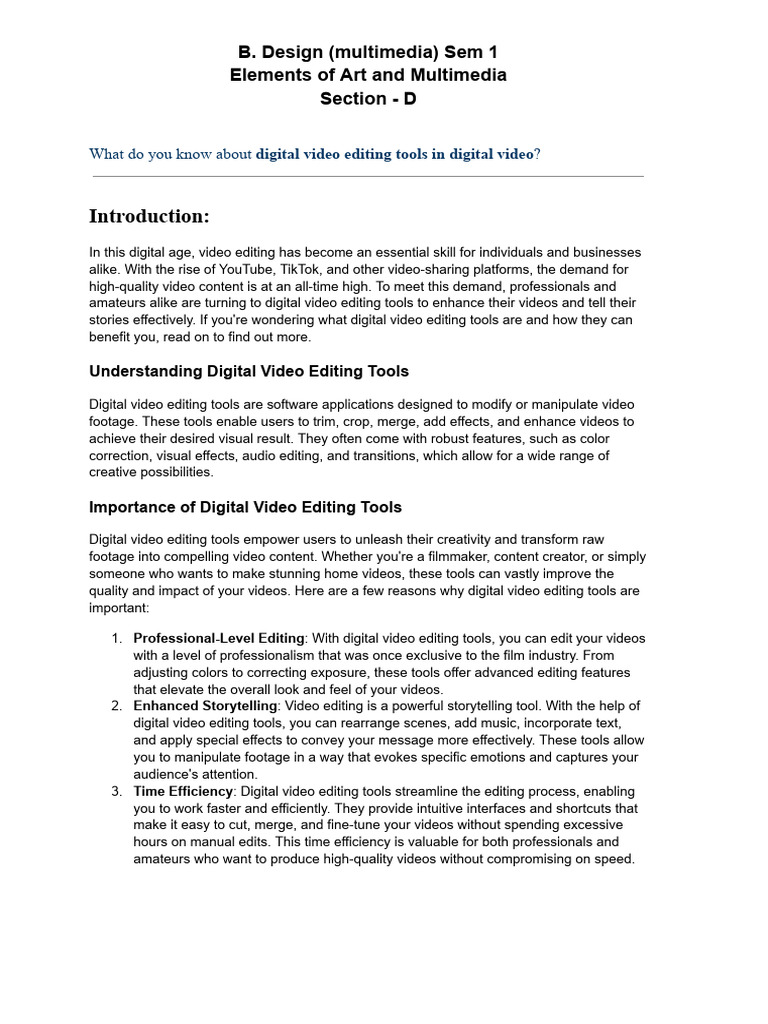 What Do You Know About Digital Video Editing Tools in Digital Video ...