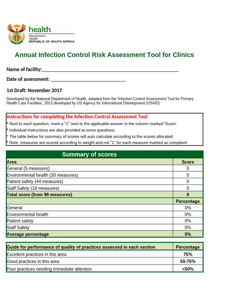 1st Draft Annual Infection Control Risk Assessment Tool For Clinics 21 ...