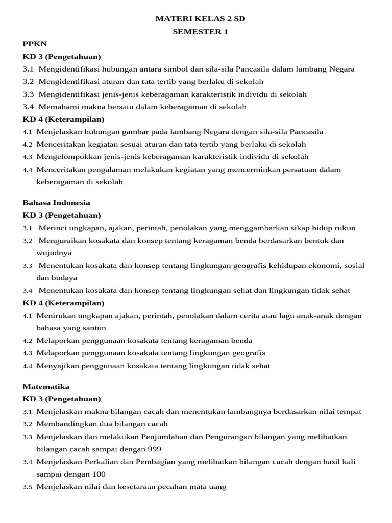 Materi Kelas 2 SD | PDF