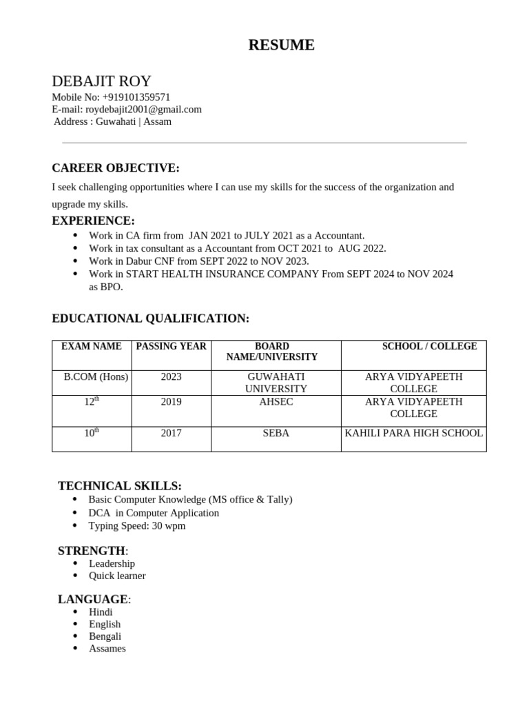 Debajit Roy Resume | PDF