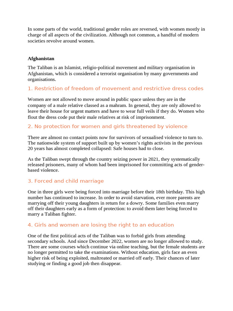 Gender Roles Across Cultures | PDF | Marriage | Taliban