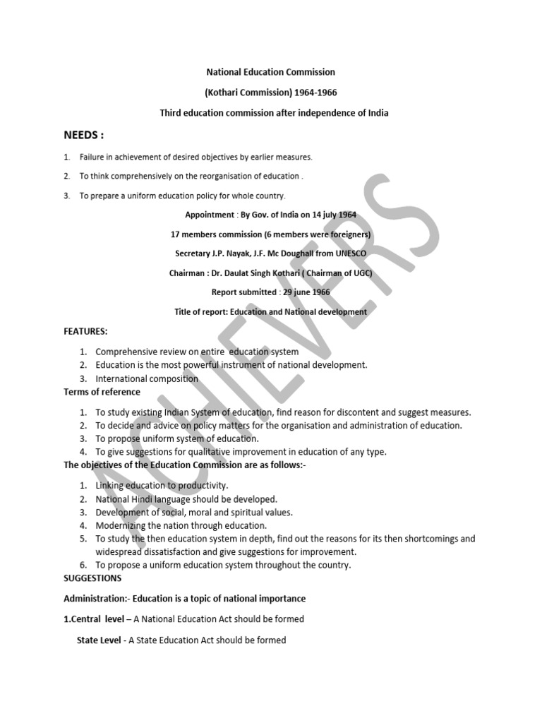 National Education Commission (Kothari Commission) 1964-1966 (Eng ...