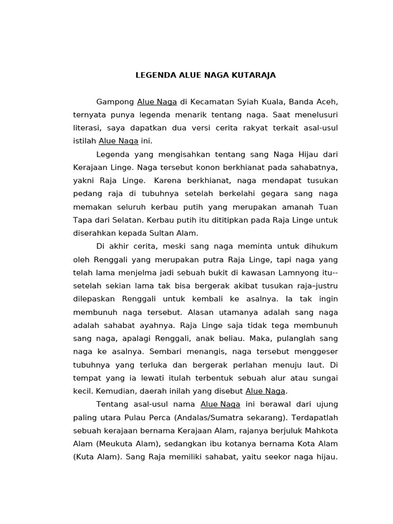 Legenda Alue Naga Kutaraja | PDF | Sejarah