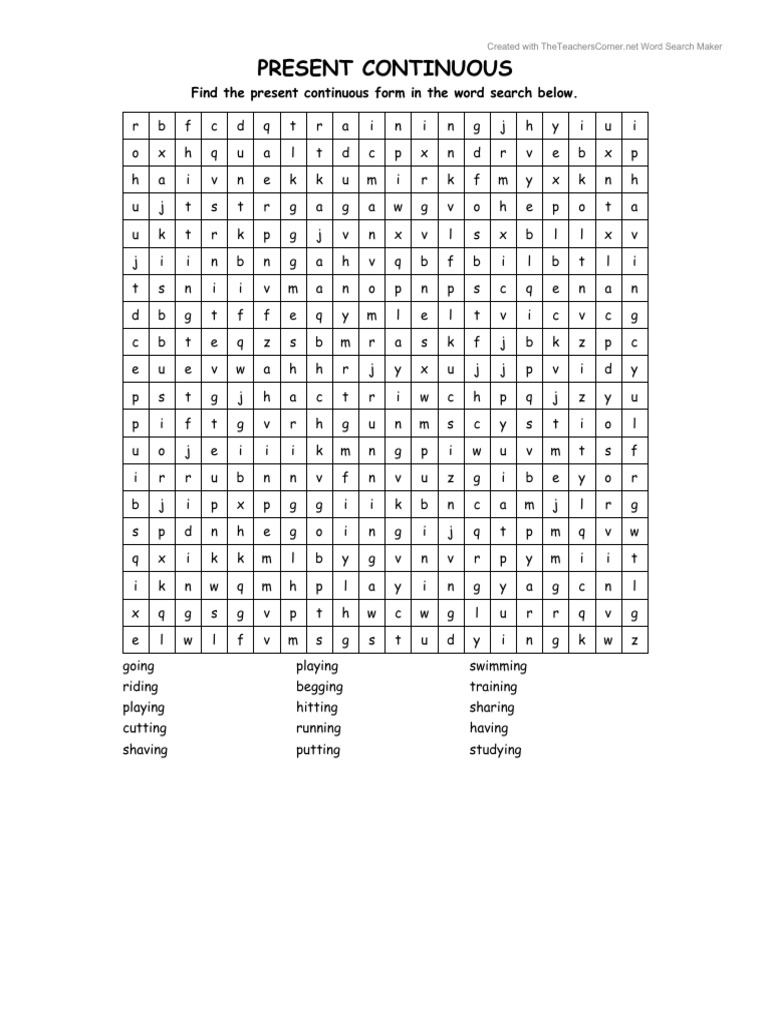 Wordsearch-Present Continuous | PDF