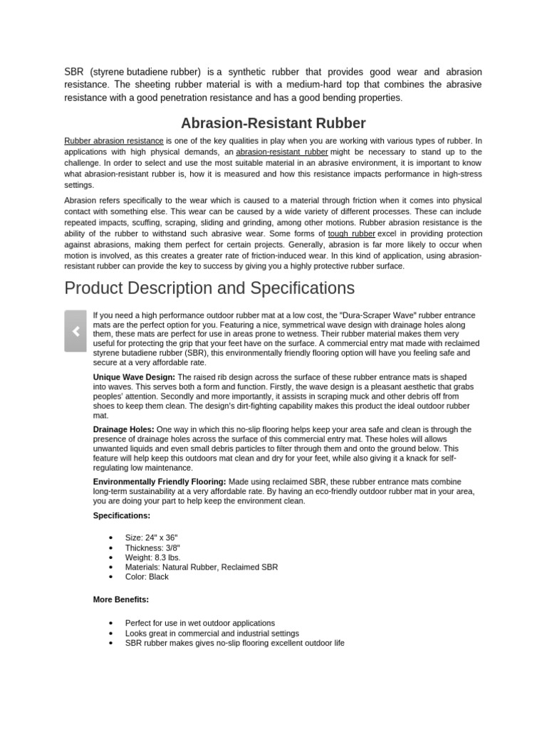 SBR (Styrene Butadiene Rubber) | PDF | Wear | Natural Rubber