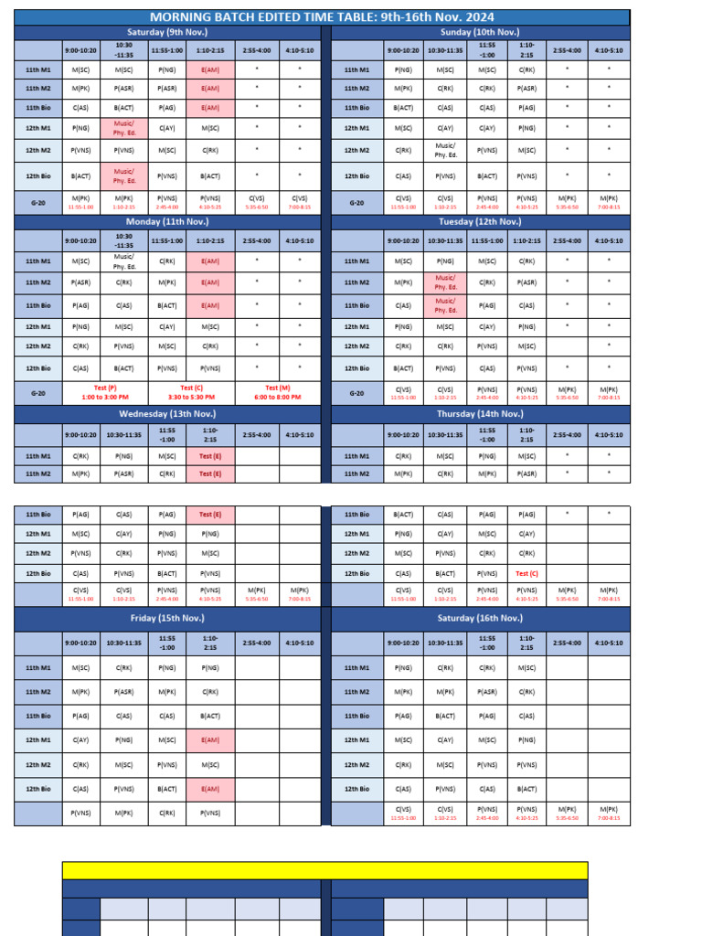 Edited Timetable 9-16 Nov | PDF