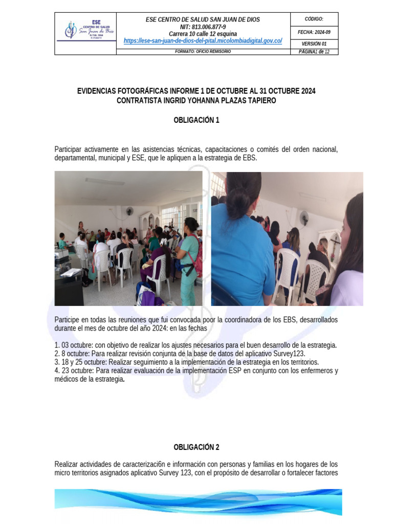 Informe de Actividades EBS Octubre 2024 | PDF | Bienestar