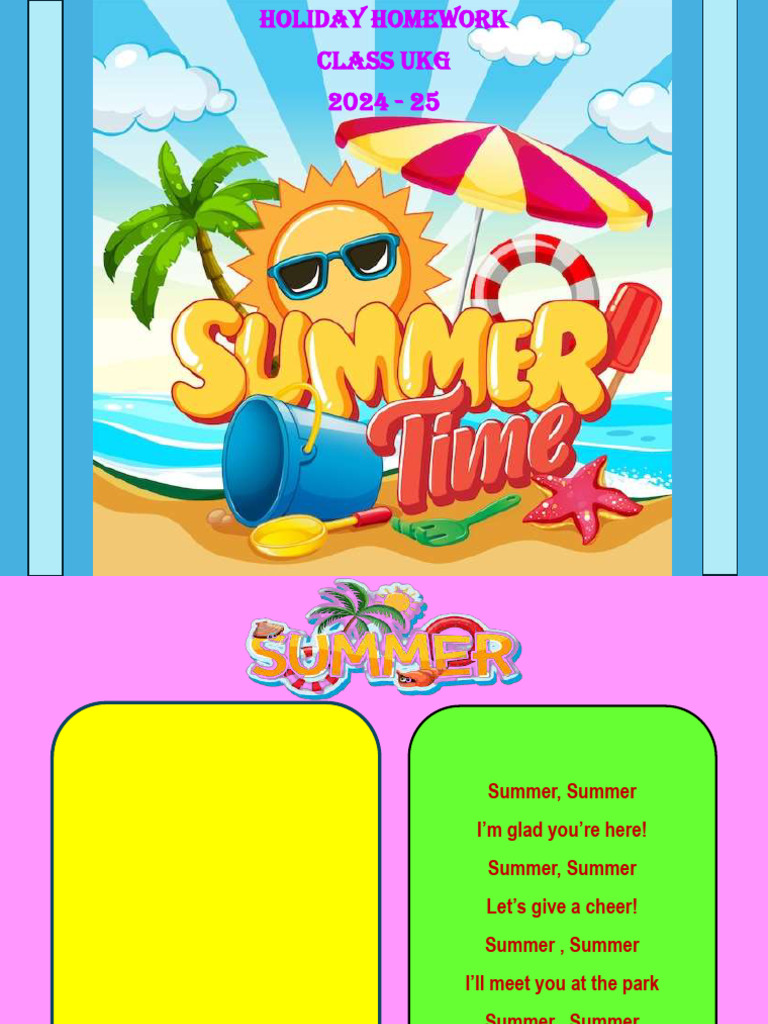 UKG Summer Holiday Homework 2024-25 | PDF