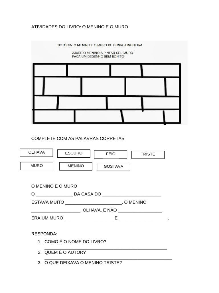 ATIVIDADES DO LIVRO o Menino e o Muro | PDF