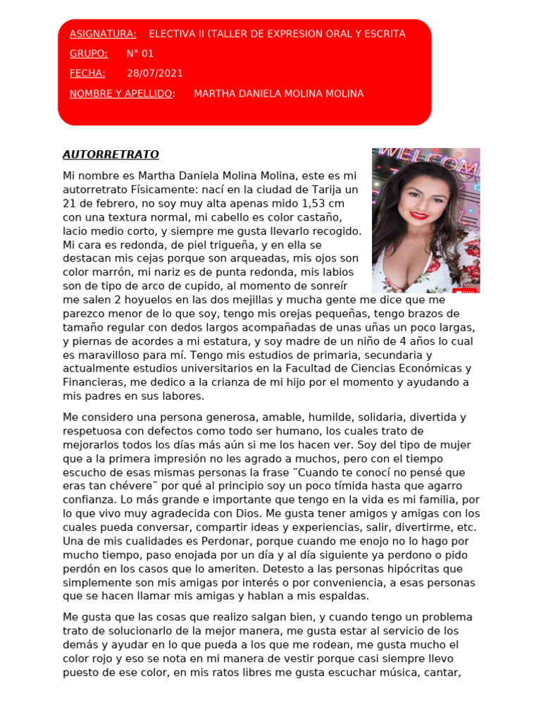 AUTORRETRATO | PDF | Relaciones personales, crianza y desarrollo ...