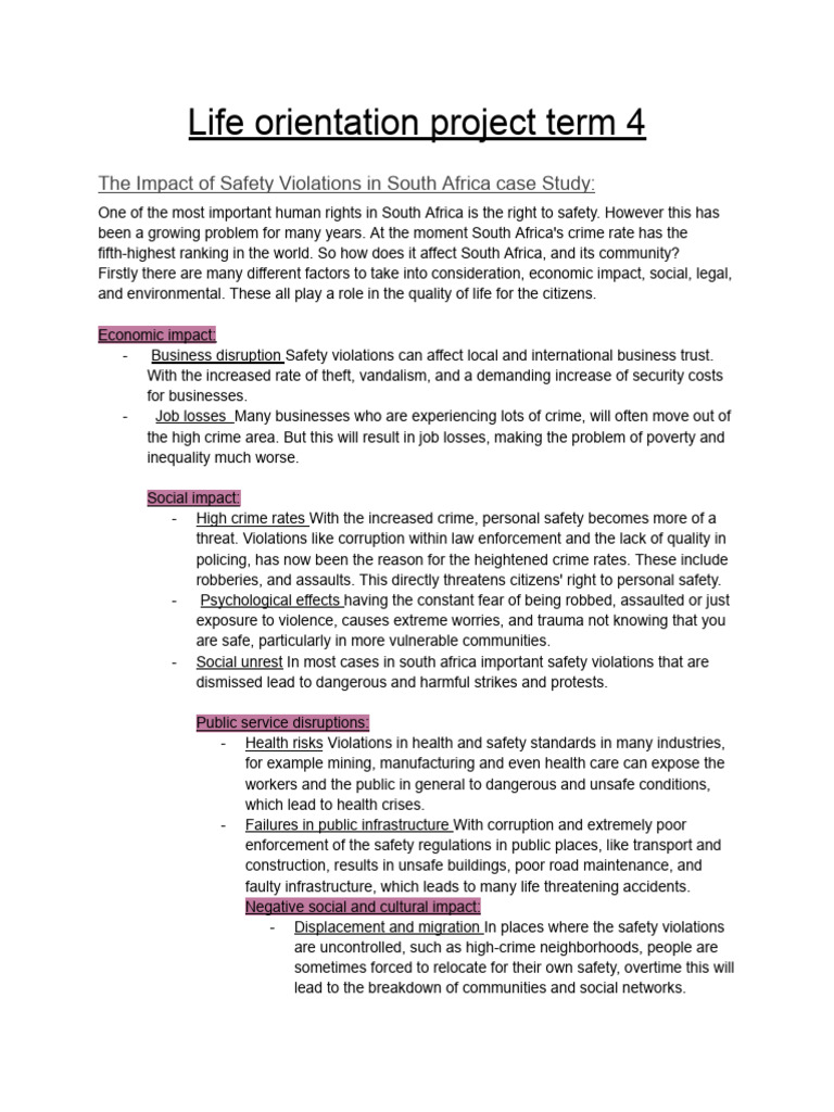 Life Orientation Project Term 4 | PDF | Crimes | Crime & Violence