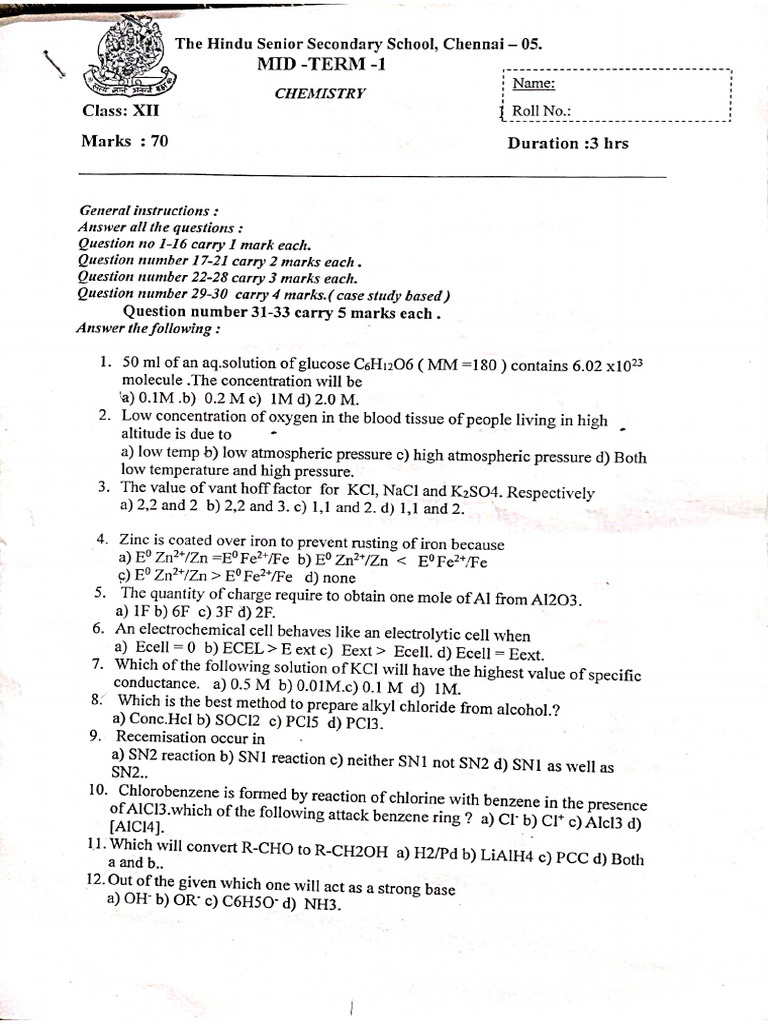 Mid Term 1 Chem | PDF