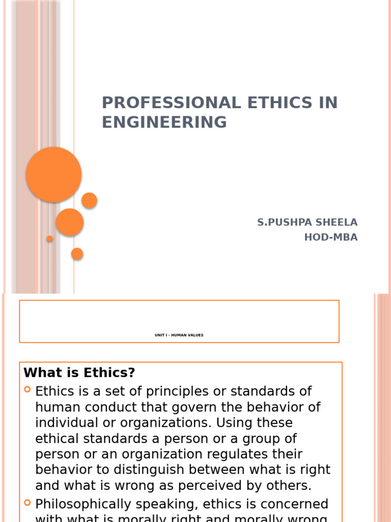 Professional Ethics in Engineering - Unit 1 | PDF | Morality | Service Learning