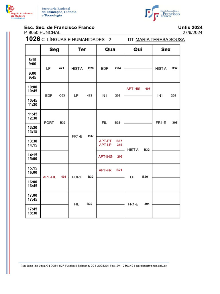 2024 School Timetable for Humanities | PDF