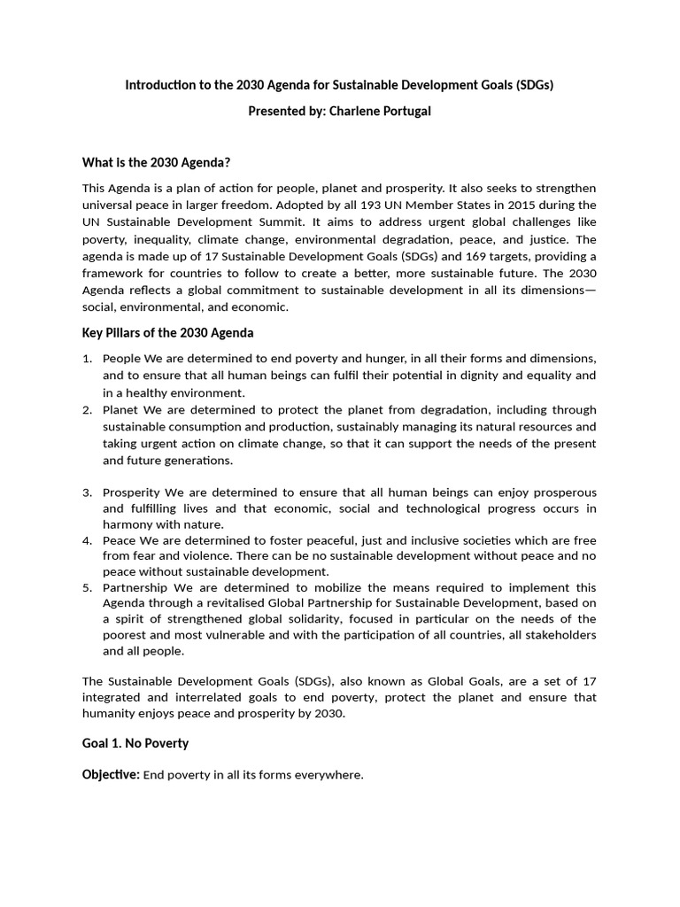 Introduction To The 2030 Agenda For Sustainable Development Goals | PDF ...