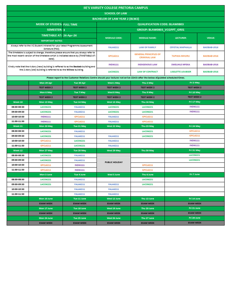 Blaw0803 - blw2 - VCGPPT - gr01 Timetable 24 April 2024 | PDF | Qualifications | Vocational ...