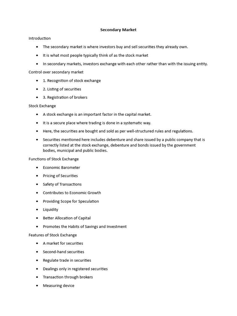 Secondary Market | PDF | Option (Finance) | Stocks