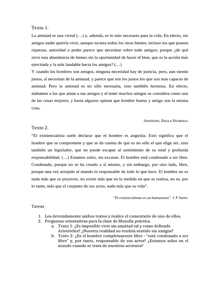 Filosofía Práctica. Texto Aristóteles y Sartre. | PDF