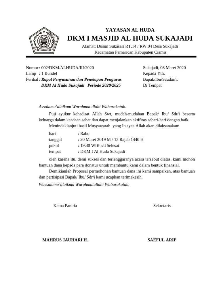 Surat Undangan DKM Alhuda | PDF