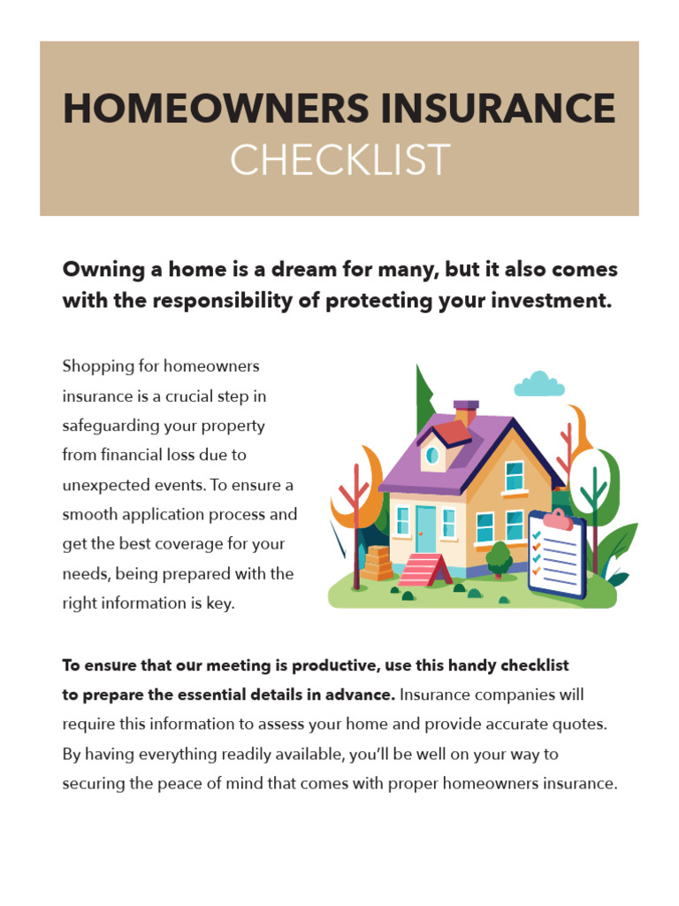 INS Homeowners Checklist | PDF | Home Insurance | Building Engineering