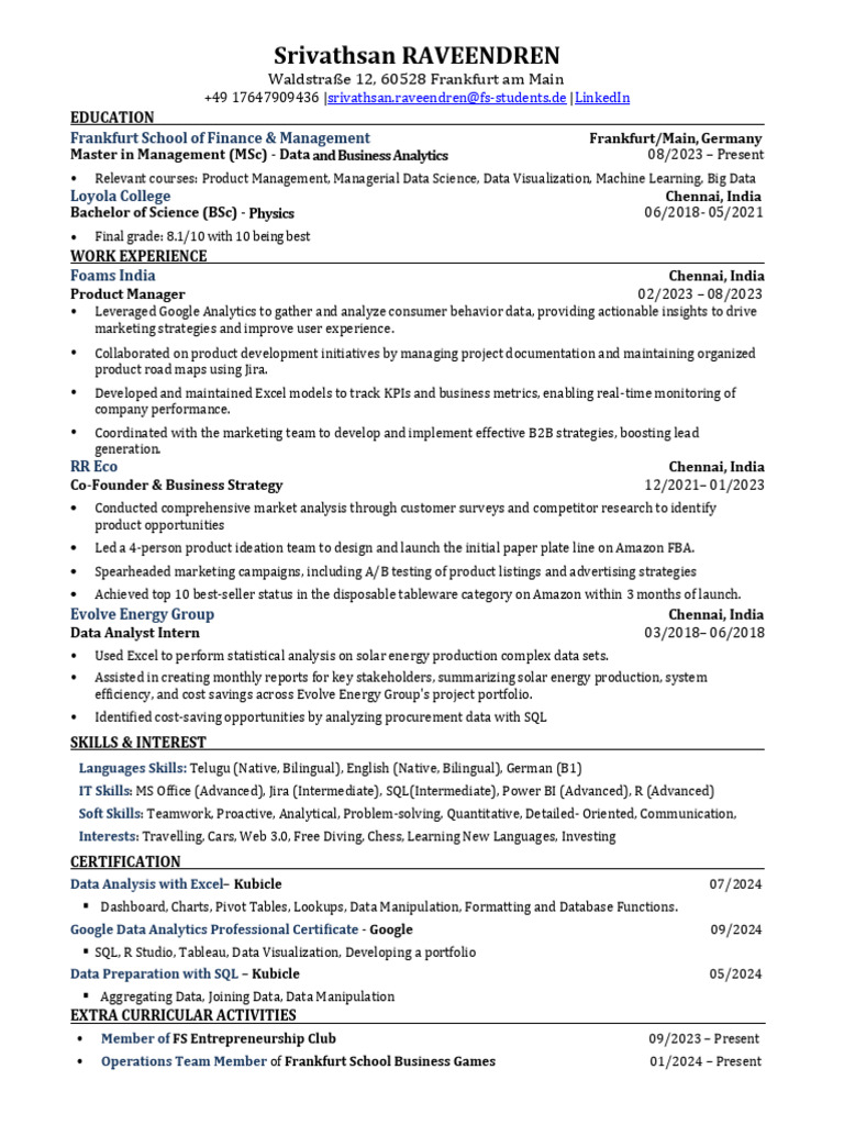 Data-Driven Product Manager Profile | PDF | Marketing | Analytics