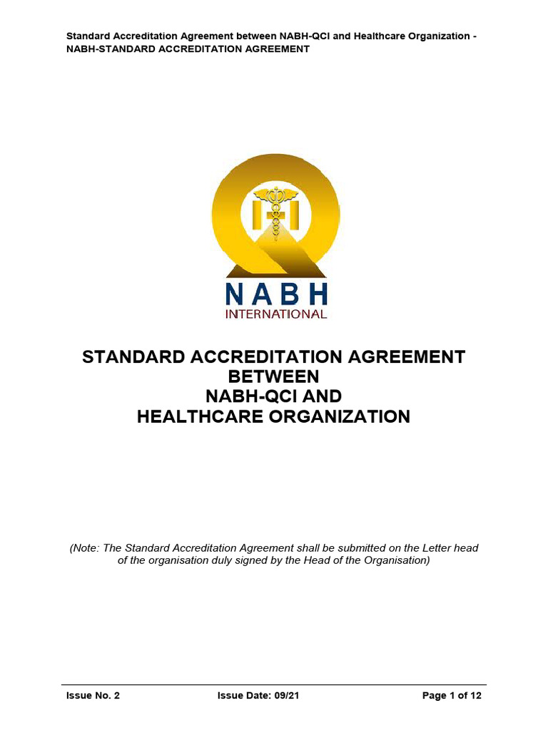 Standard Accreditation Agreement Between NABH QCI and Healthcare ...