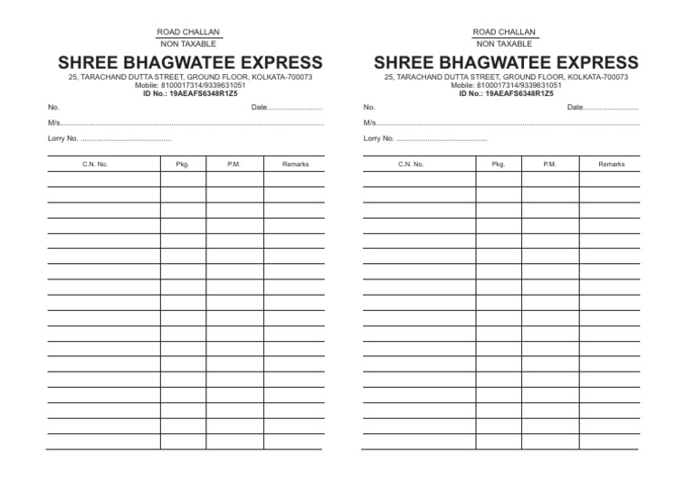 Shree Bhagwatee Express Road Challan | PDF