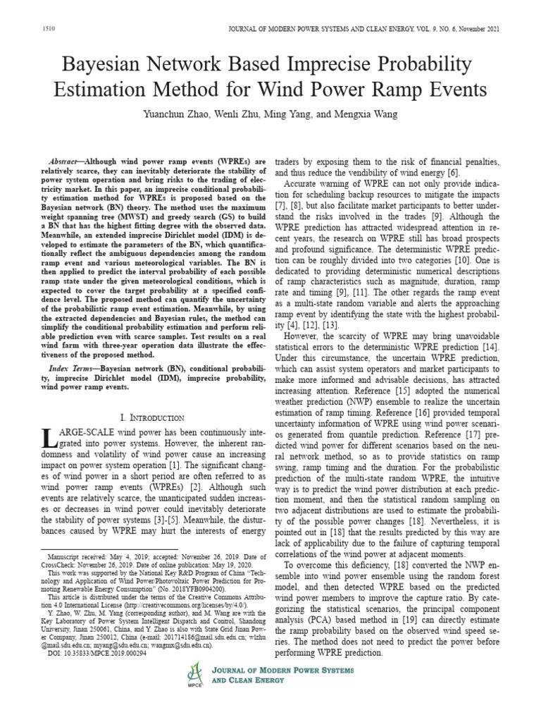 Bayesian Network Based Imprecise Probability Estimation Method For Wind Power Ramp Events | PDF ...