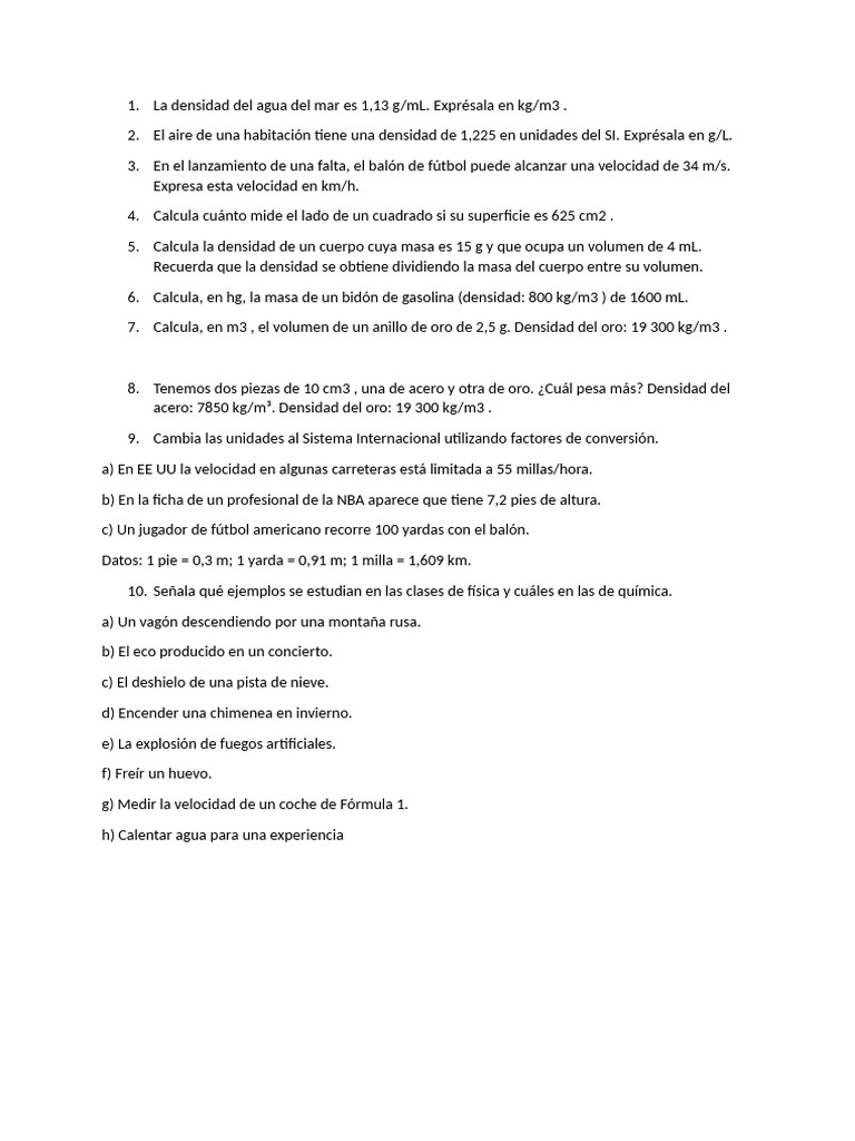 Examen Física y Química. 2º ESO. Tema 1. La Materia y La Medida | PDF