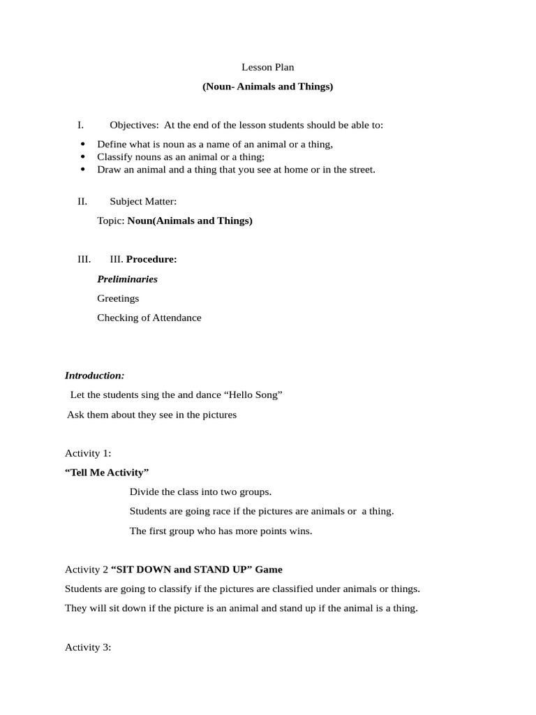 Noun Lesson Plan: Animals and Things | PDF | Philosophy