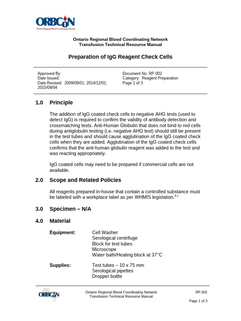 Preparation of IgG Check Cells | PDF | Body Fluids | Tissue (Biology)
