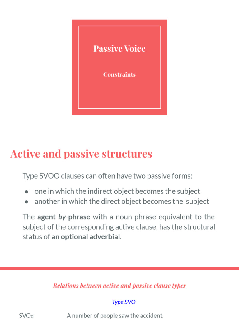 Grammar II - Passive Voice. Constraints | PDF | Subject (Grammar) | Verb
