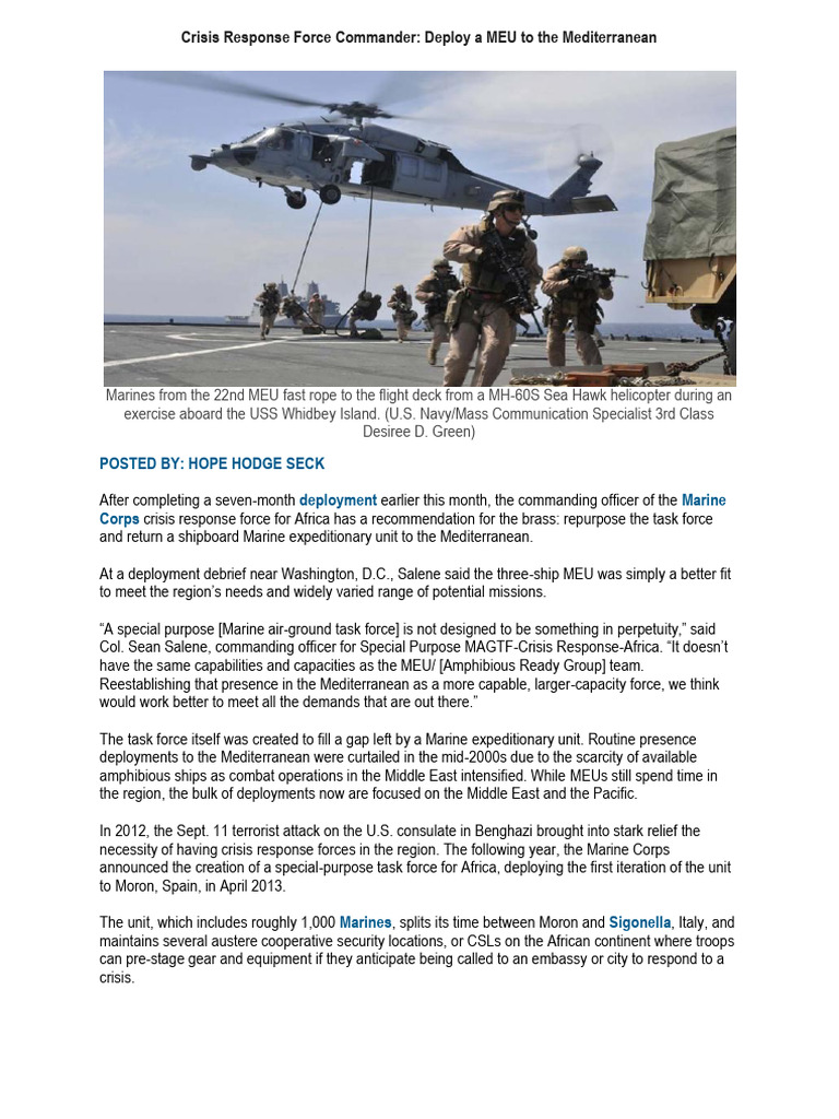 Crisis Response Force Commander Deploy A MEU To The Mediterranean | PDF ...