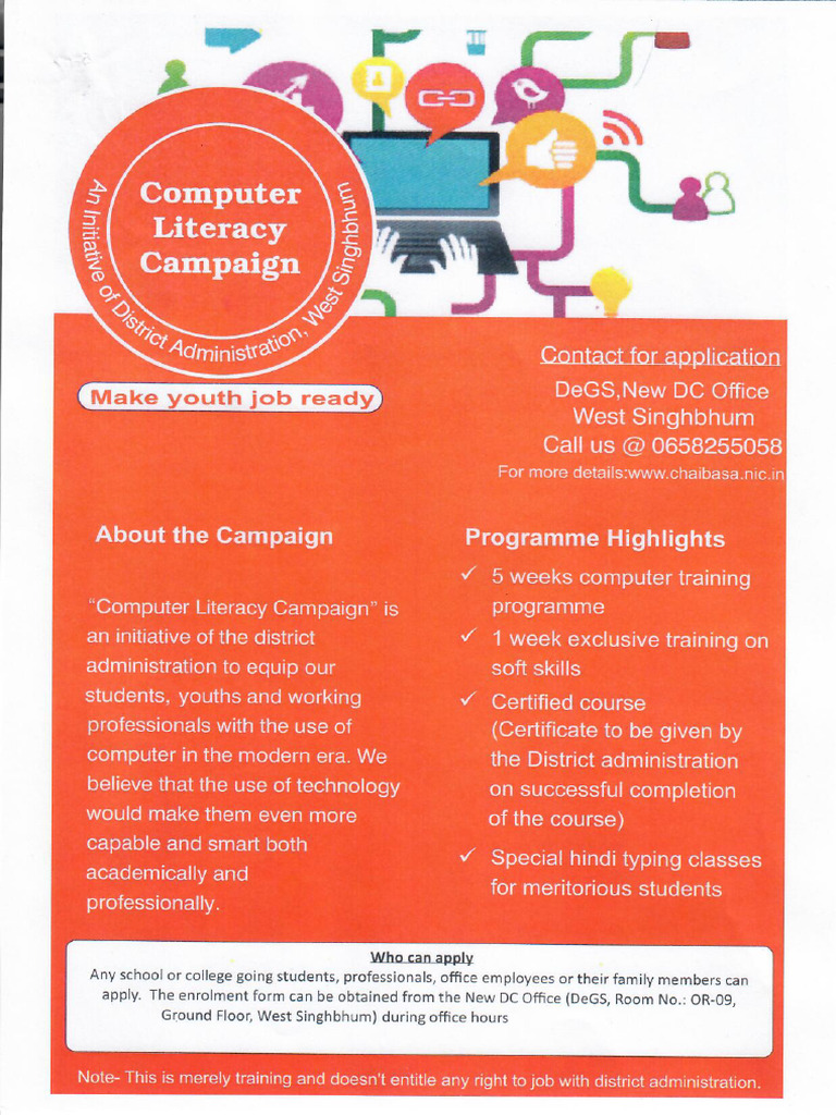 Computer Training Form DC Office Chaibasa 0224 | PDF