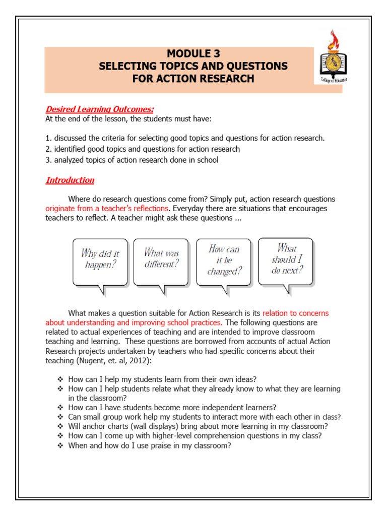 Module 3 Handout Selecting Topics For Action Research | PDF | Learning ...