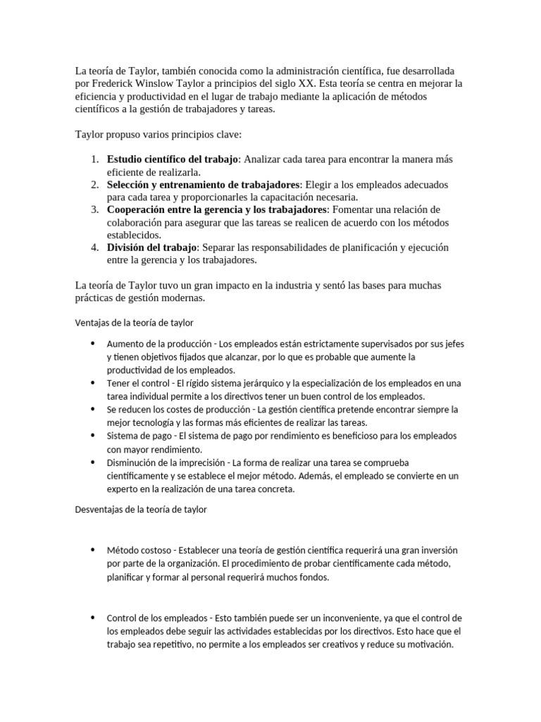 Teoría de Taylor: Eficiencia y Críticas | PDF | Economias | Business