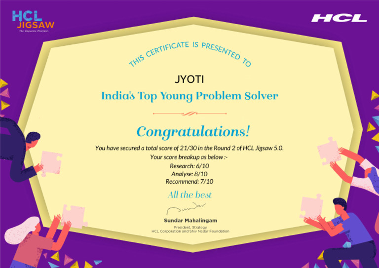 HCL Jigsaw Certificate | PDF
