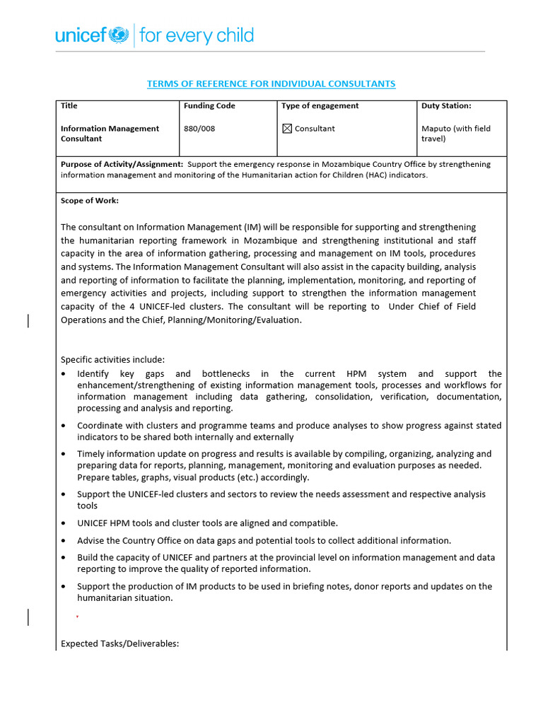 ToR IM Specialist May 2023 | PDF | Needs Assessment | Insurance
