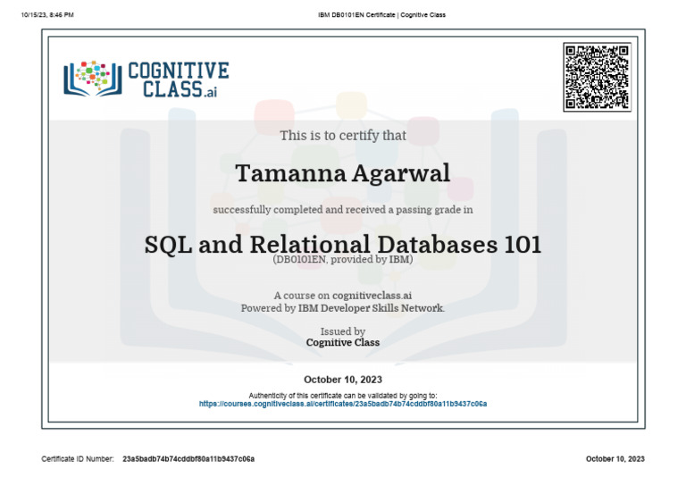 SQL Course Completion Certificate | PDF
