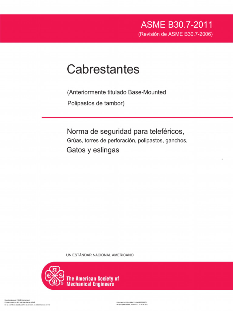 Asme b30.7 Cabestrante 2011 | PDF | Patentar | Grúa (máquina)