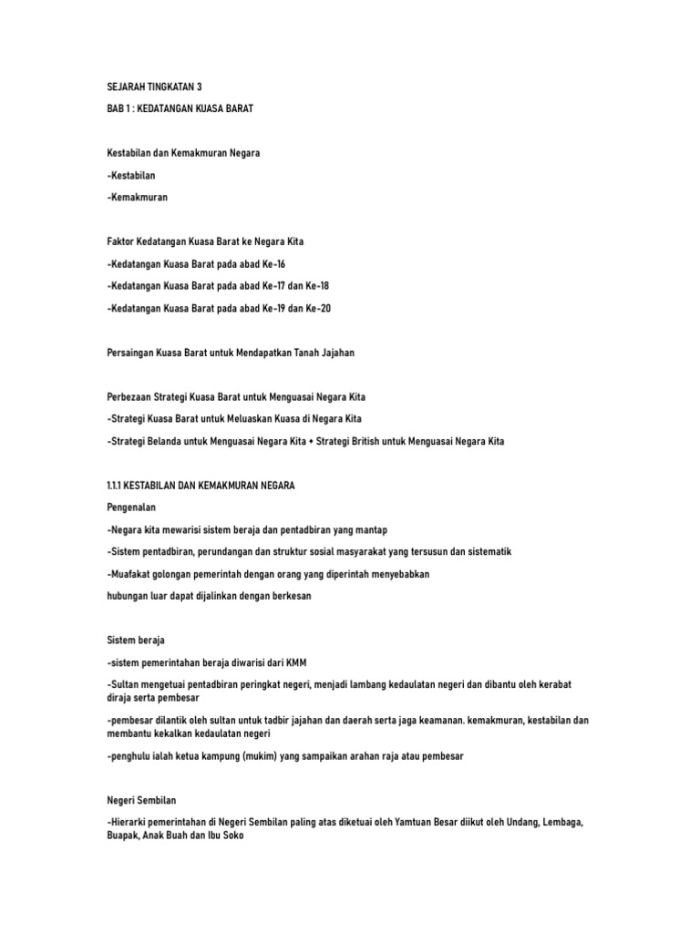 Sej Nota Bab 1 Kedatangan Kuasa Barat | PDF
