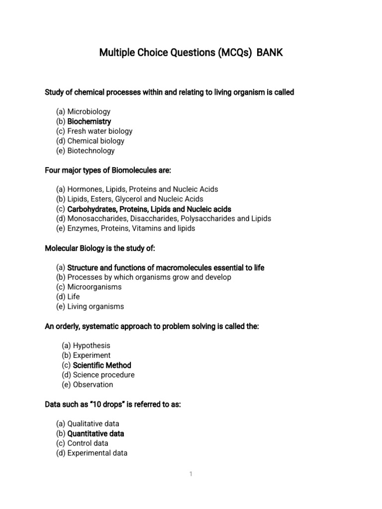 Biochemistry MCQs | PDF | Chemistry | Organic Compounds