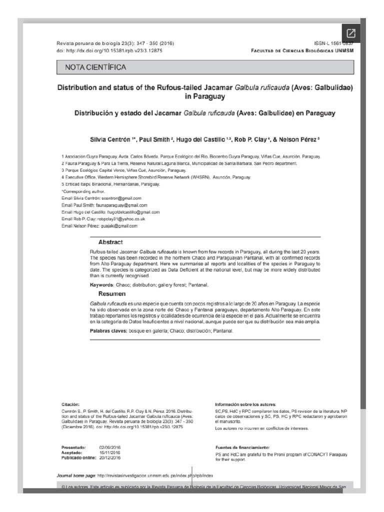Distribution and Status of The Rufous-Tailed Jacamar Galbula Ruficauda ...