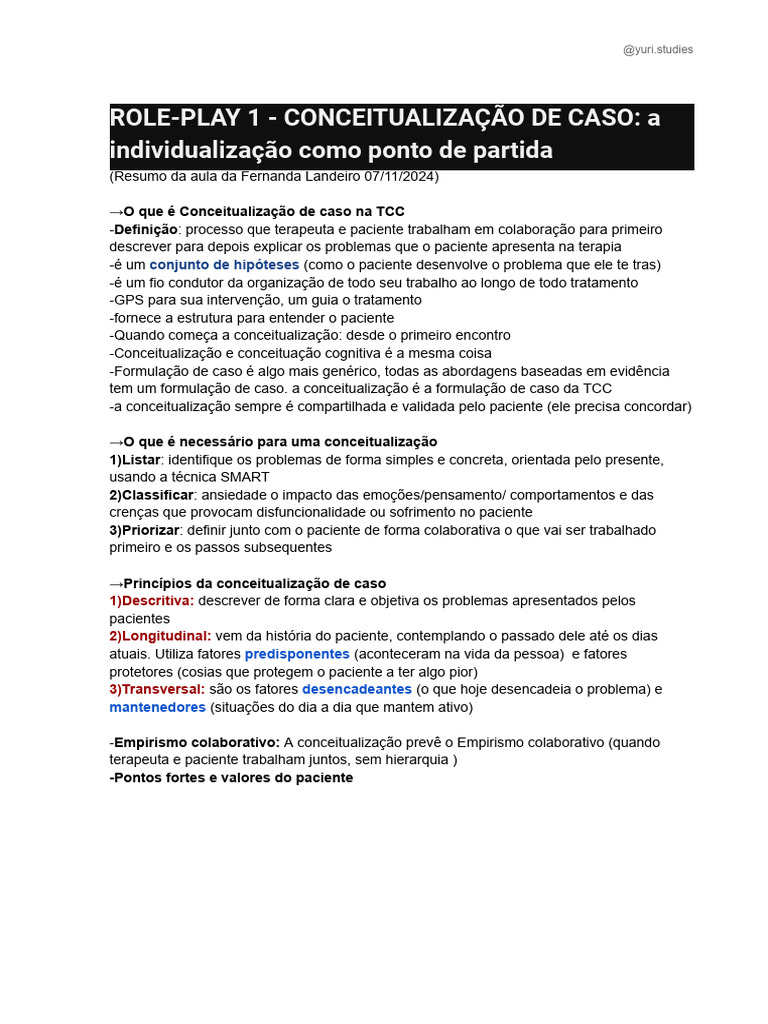(Aula 4) ROLE-PLAY 1 - CONCEITUALIZAÇÃO DE CASO - A Individualização ...
