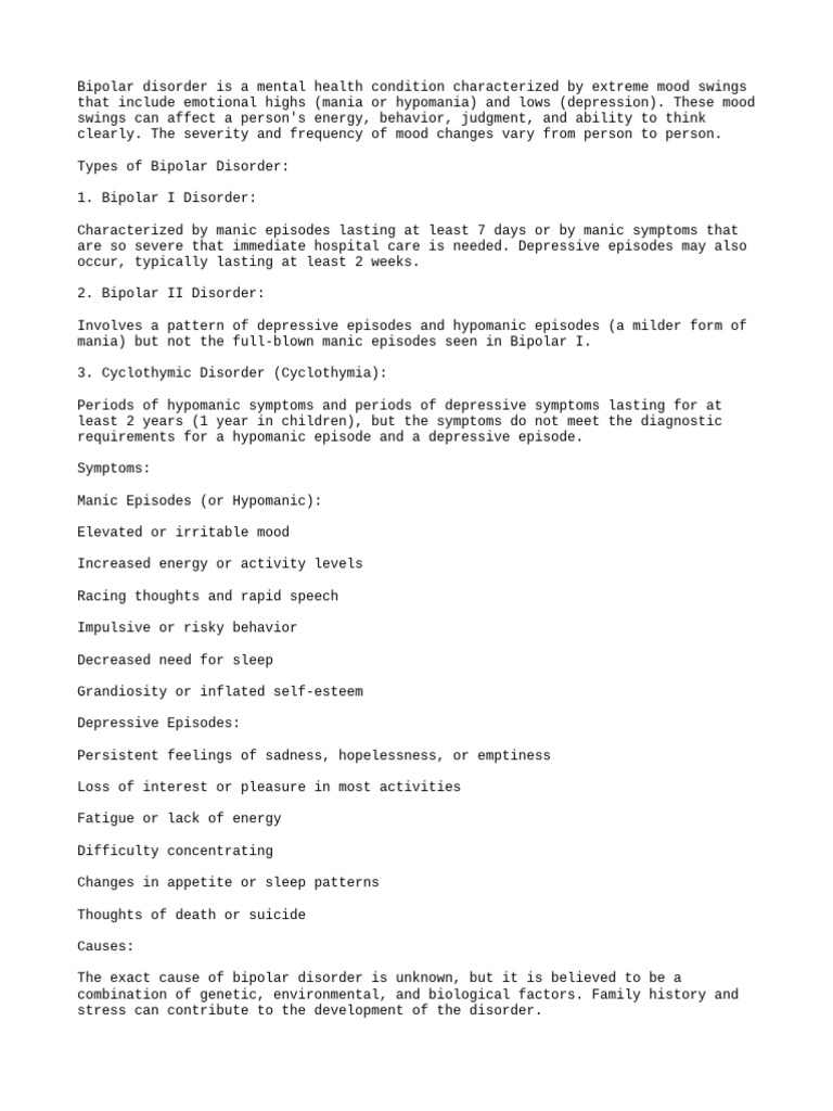Bipolar Types Summary | PDF | Self-Improvement | Wellness