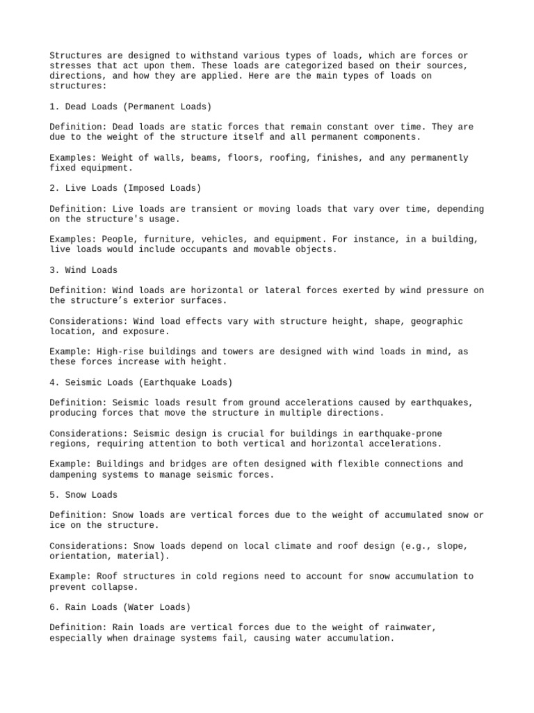 Loads On Structure Summary | PDF | Structural Load | Force